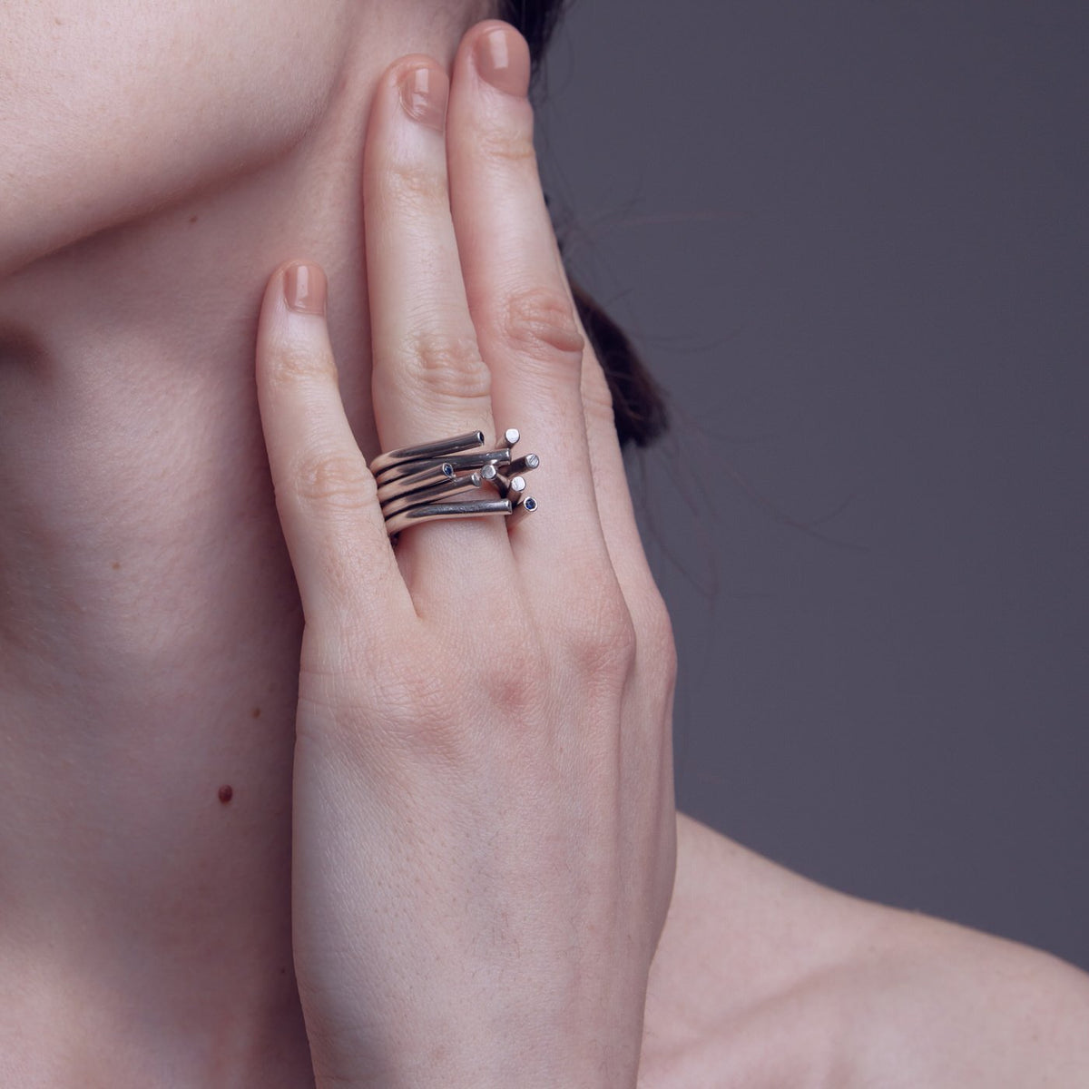 Chaotic | Silver Ring with Black Diamonds – INNAN Jewellery